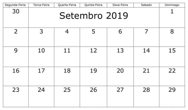 Calendário Setembro 2019 Download De Imagens | Nosovia.com