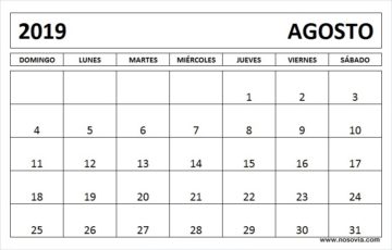 Calendario Agosto 2019 Descargar Imagenes | Nosovia.com