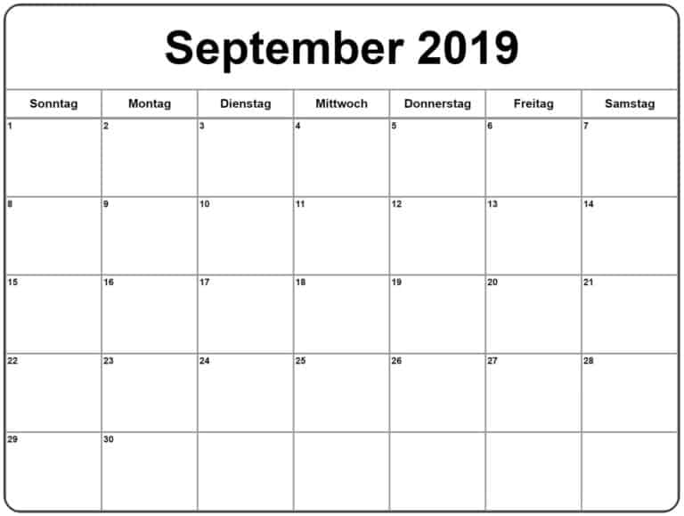 Kalender September 2019 Bearbeitbare Bilder | Nosovia.com