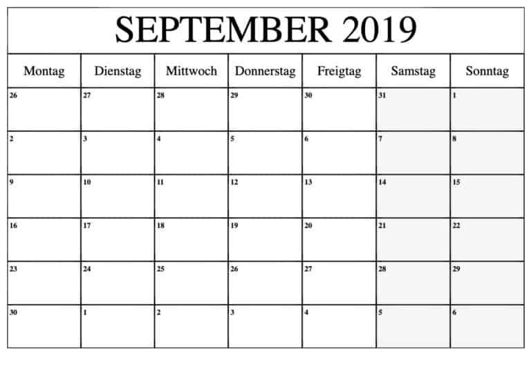 Kalender September 2019 Bearbeitbare Bilder | Nosovia.com