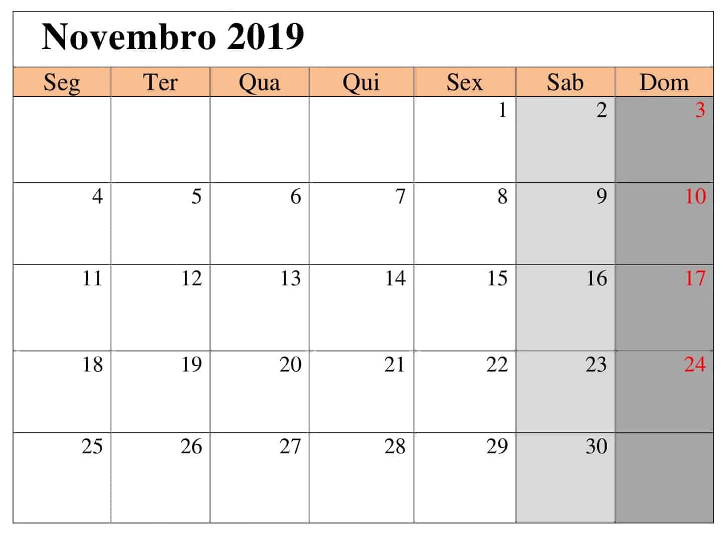 Calendário Mês De Novembro - NAZAEDU