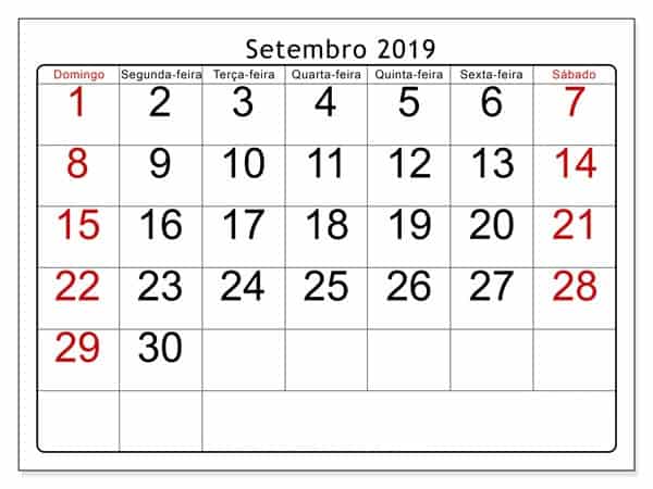 Calendário Setembro 2019 Para Imprimir Fotos Grátis | Nosovia.com