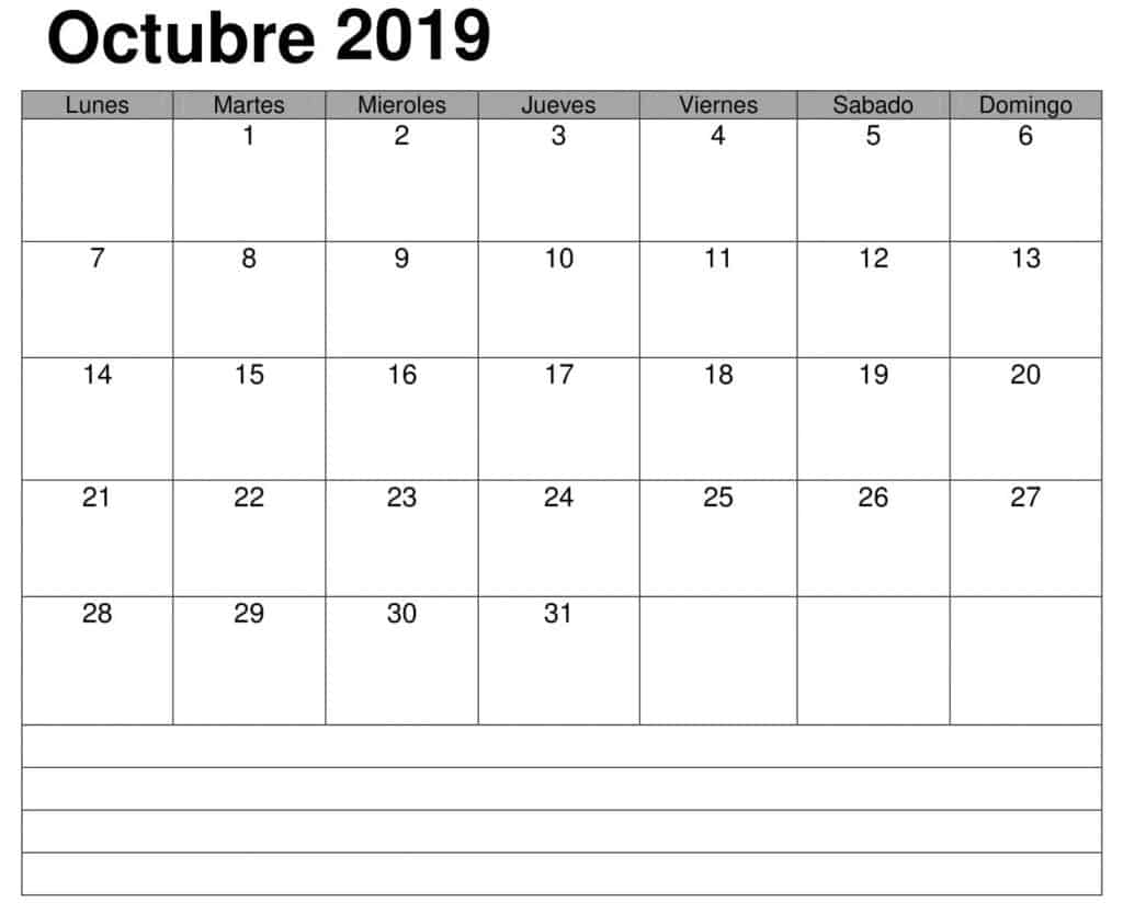 Gratis Calendario Octubre 2019 Argentina Vacaciones | Nosovia.com