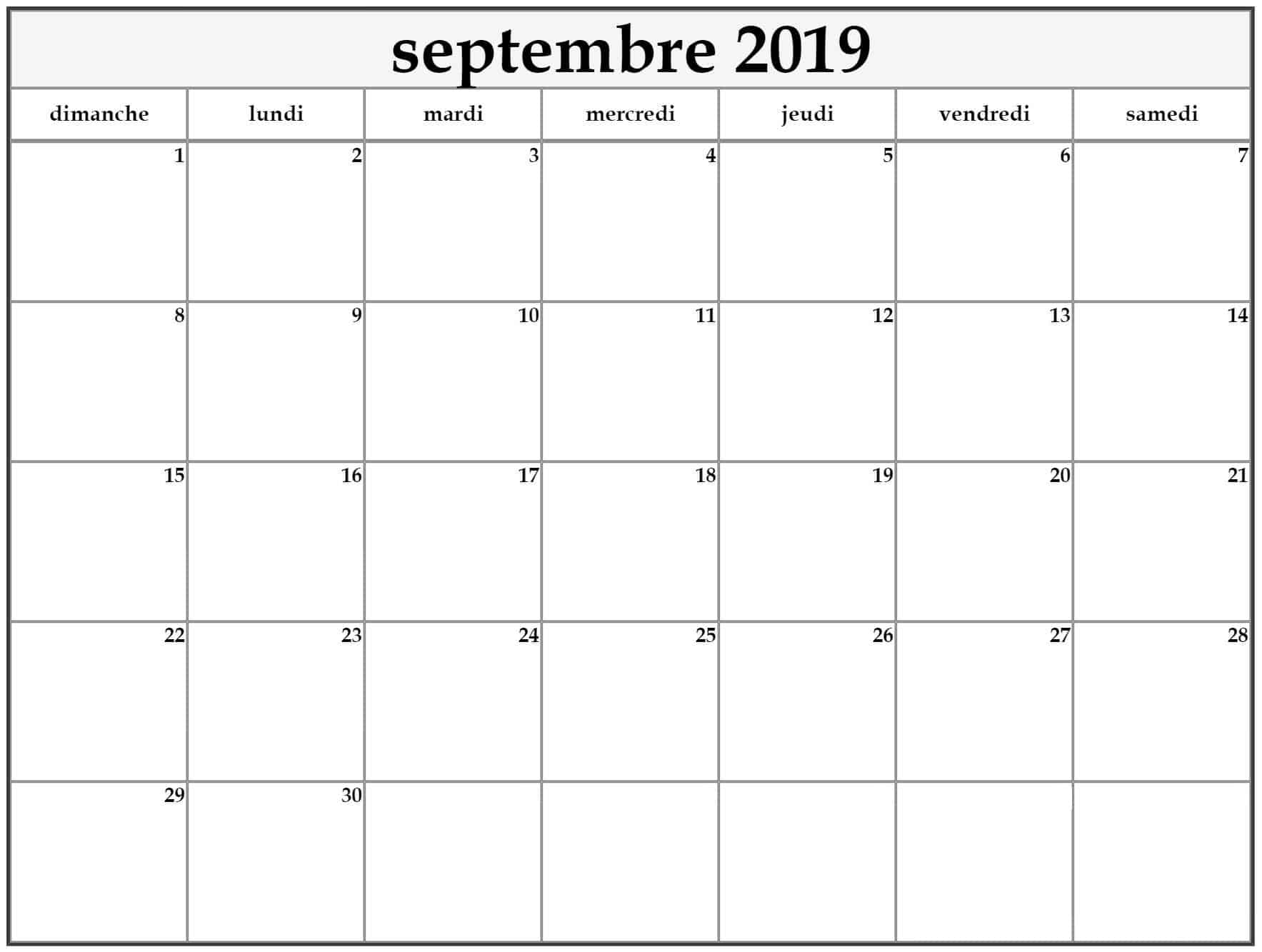Calendrier Septembre 2019 À Imprimer Baixar PDF | Nosovia.com