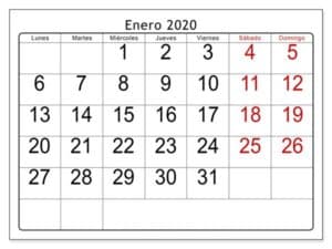 Calendario Enero 2020 Para Imprimir Gratis | Nosovia.com