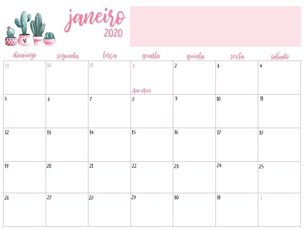 Calendário Janeiro 2020 Para Imprimir Feriados | Nosovia.com