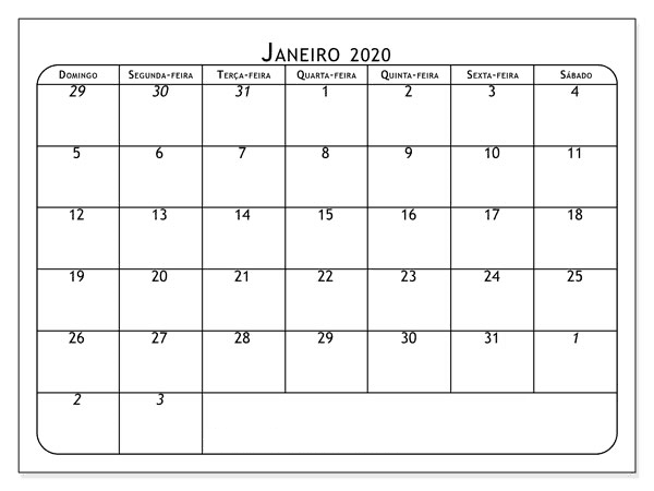 Calendário Janeiro 2020 Para Imprimir Feriados | Nosovia.com