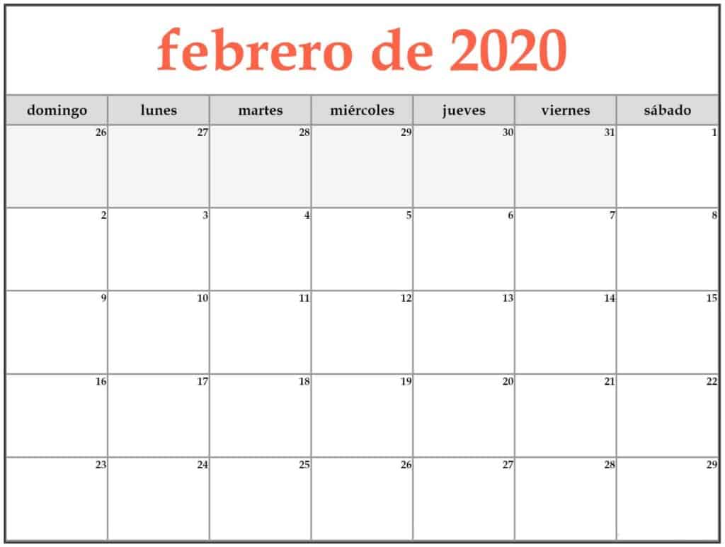 Calendario Febrero 2020 Chile Gratis | Nosovia.com
