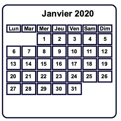 Gratuit Calendrier Janvier 2020 À Imprimer Pdf, Excel, Word | Nosovia.com