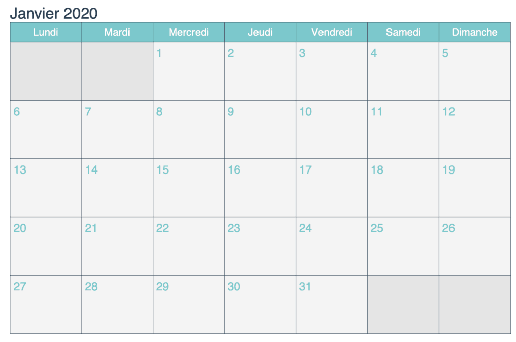Vacances Calendrier Janvier 2020 À Imprimer | Nosovia.com