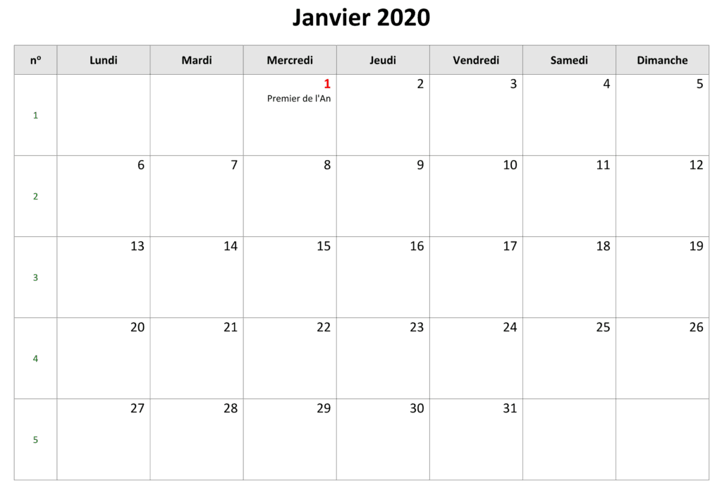 Vacances Calendrier Janvier 2020 À Imprimer | Nosovia.com