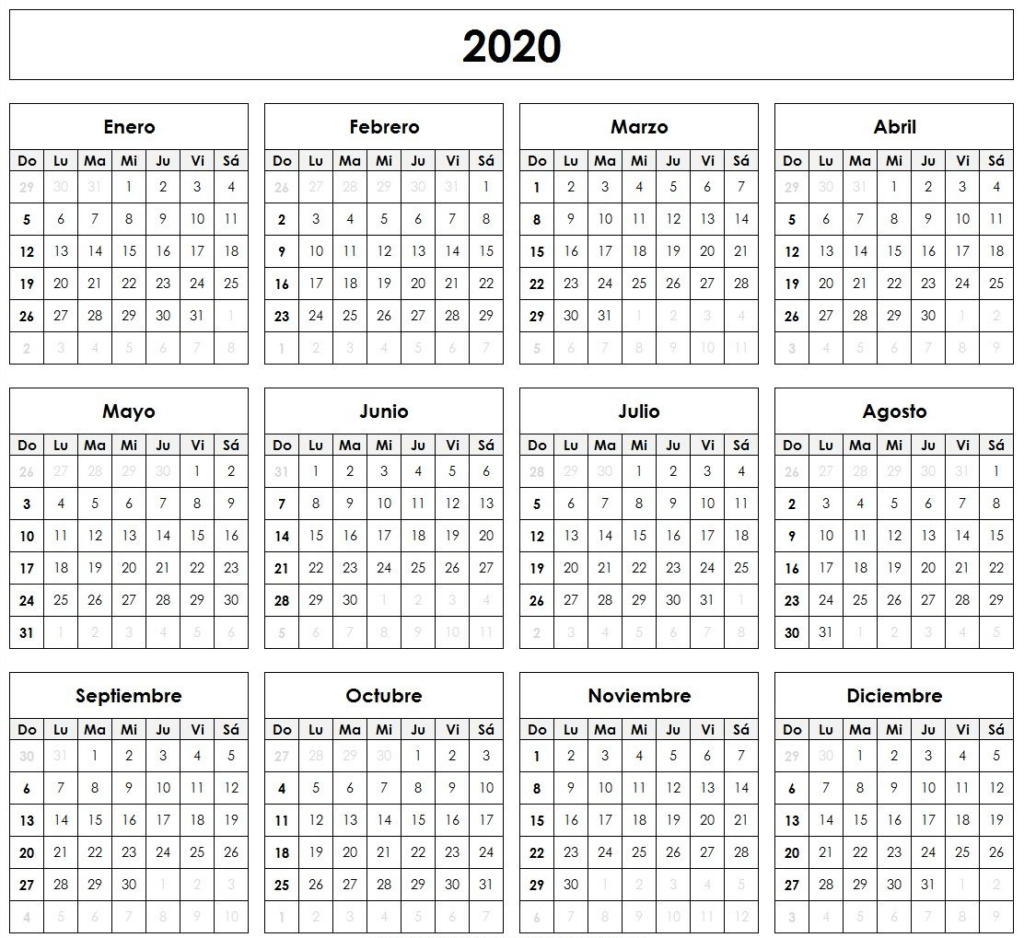 Calendario 2020 Para Imprimir | Nosovia.com