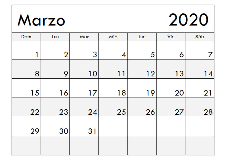 Calendario Marzo 2020 Para Imprimir PDF Gratis | Nosovia.com