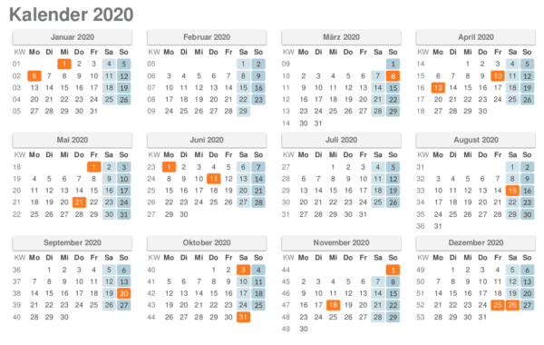 Kalender 2020 Zum Ausdrucken als PDF | Nosovia.com