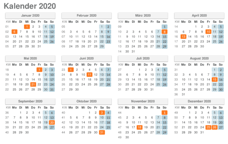 Kalender 2020 Zum Ausdrucken als PDF | Nosovia.com
