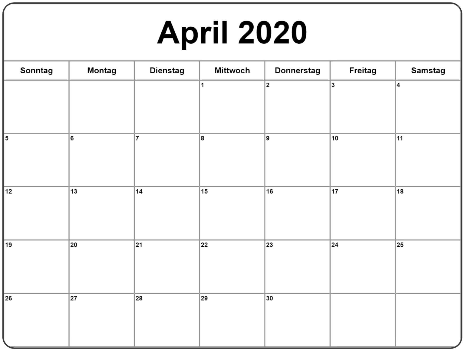 Kalender April 2020 Deutschland | Nosovia.com