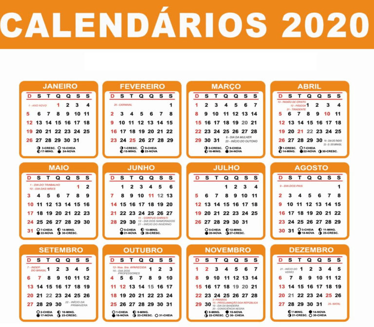 Grátis Calendário 2020 Com Datas De Feriados Nacionais | Nosovia.com