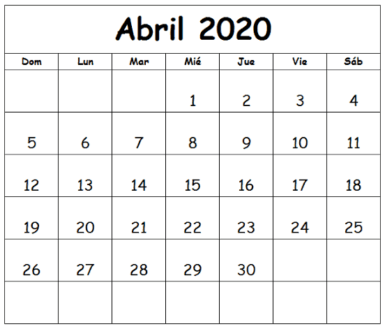 Calendário Abril 2020 para Imprimir Notas | Nosovia.com