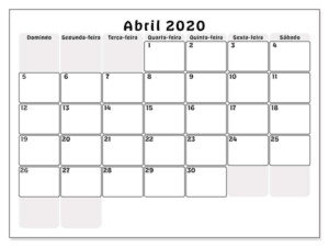 Calendário Gratuito Abril 2020 Feriados | Nosovia.com