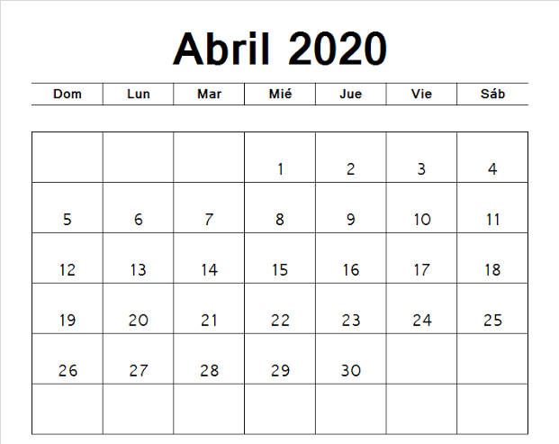 Calendário Gratuito Abril 2020 Feriados | Nosovia.com