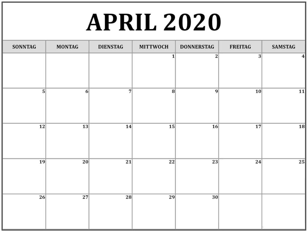 Anpassen Kalender April 2020 Zum Ausdrucken | Nosovia.com