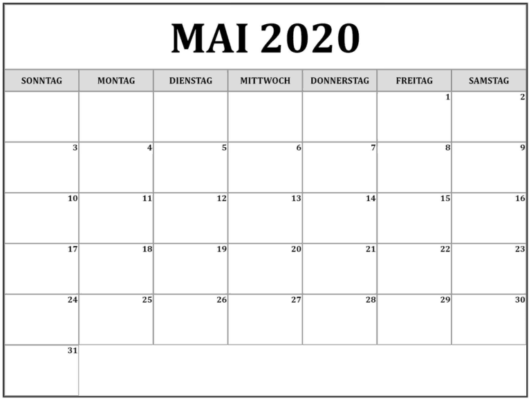 Kalender Mai 2020 Deutschland | Nosovia.com
