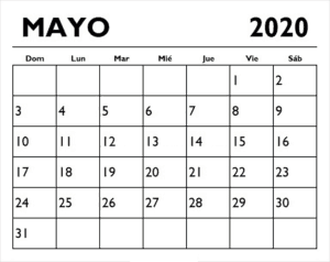 Calendario Mayo 2020 Para Imprimir PDF | Nosovia.com