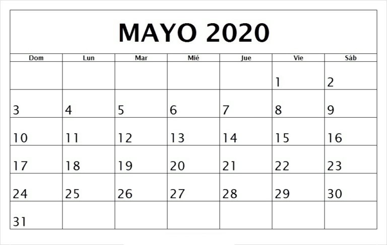 Calendario Mayo 2020 Para Imprimir PDF | Nosovia.com