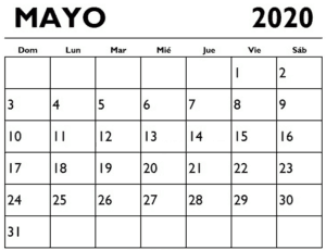 Calendario Mayo 2020 Para Imprimir PDF | Nosovia.com