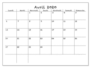 Avril Calendrier 2020 – Imprimable Mensuellement | Nosovia.com