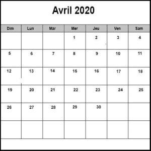 Calendrier Avril 2020 | Nosovia.com
