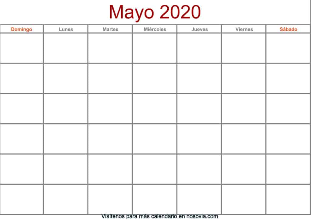Calendario mayo 2020 en blanco para imprimir gratis | Nosovia.com