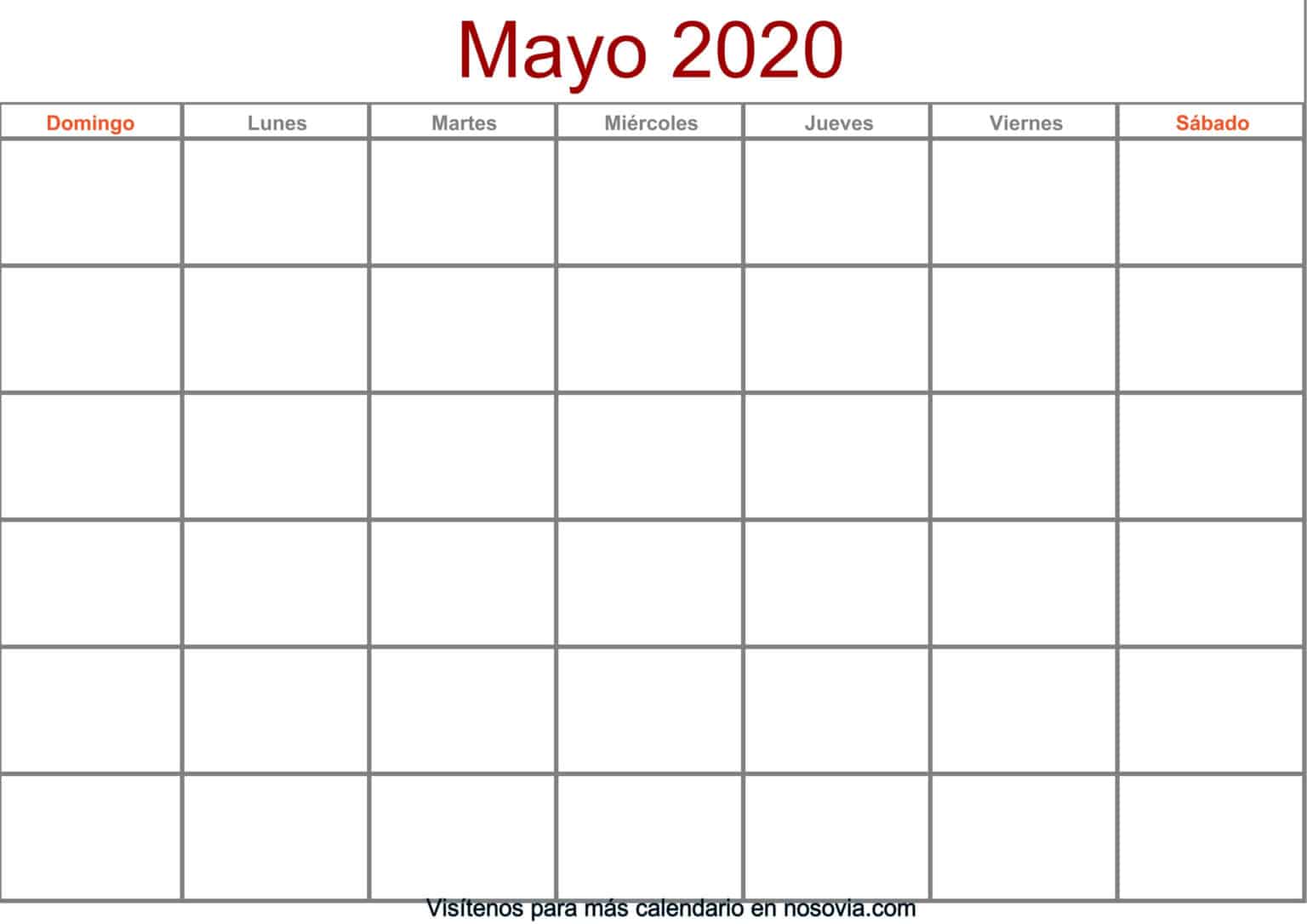 Calendario mayo 2020 en blanco para imprimir gratis | Nosovia.com