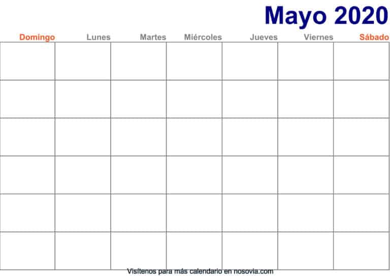 Calendario mayo 2020 en blanco para imprimir gratis | Nosovia.com