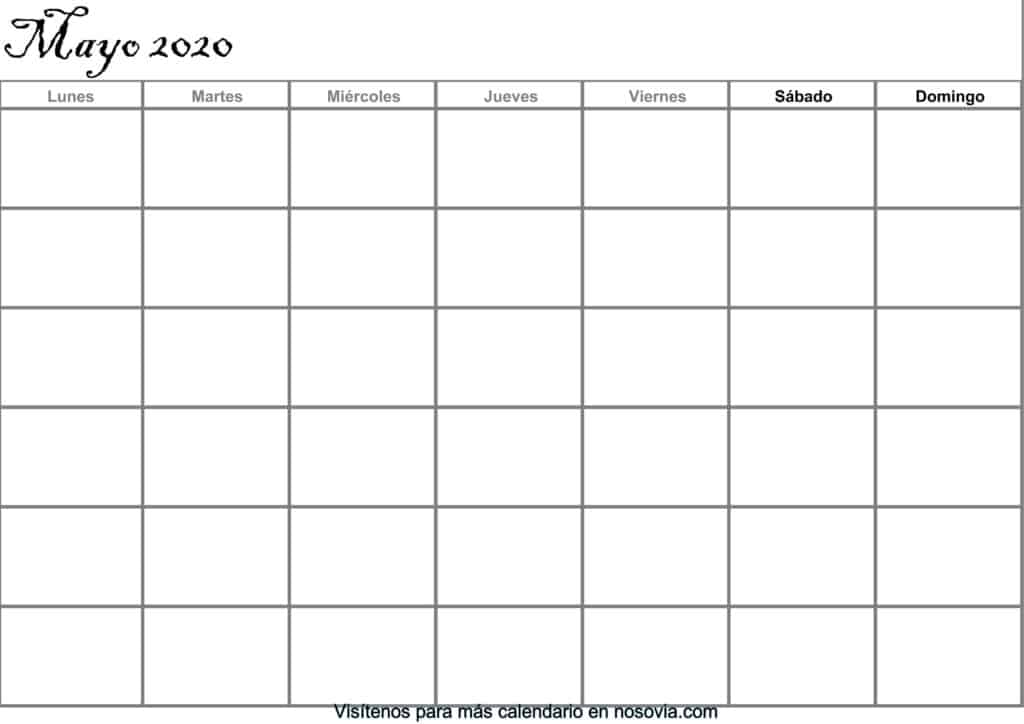 Calendario mayo 2020 en blanco para imprimir gratis | Nosovia.com