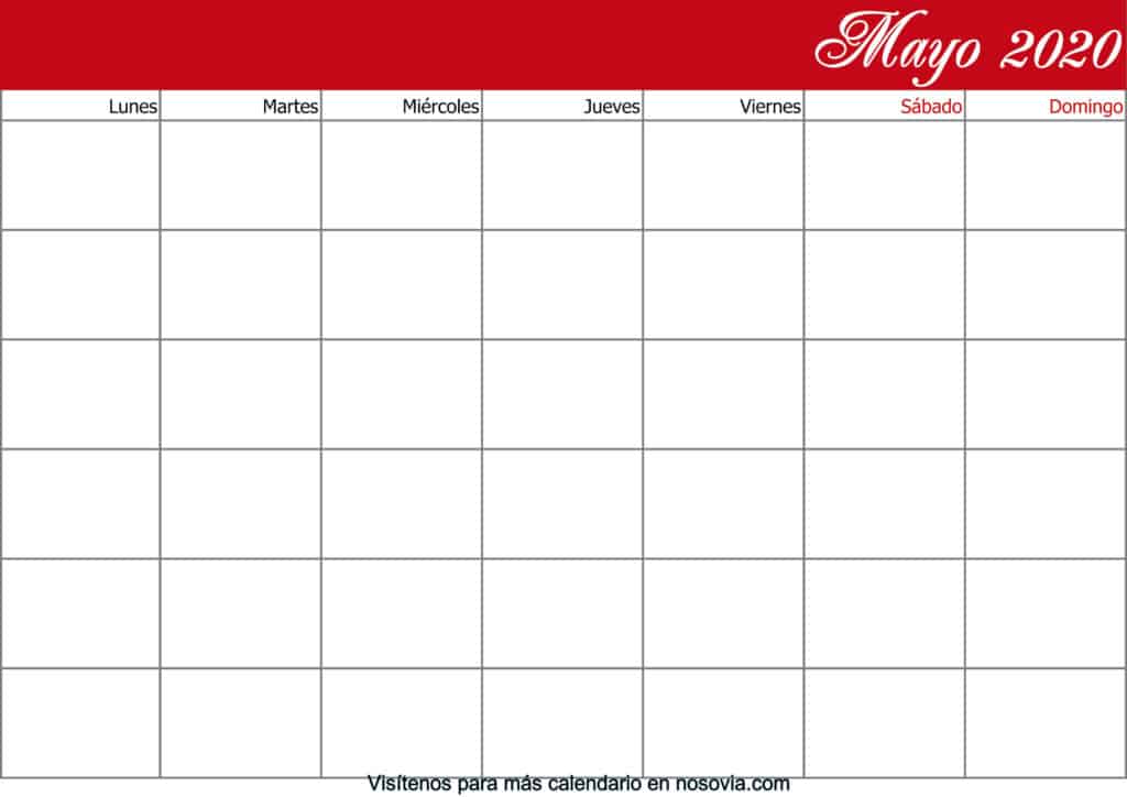 Calendario mayo 2020 en blanco para imprimir gratis | Nosovia.com