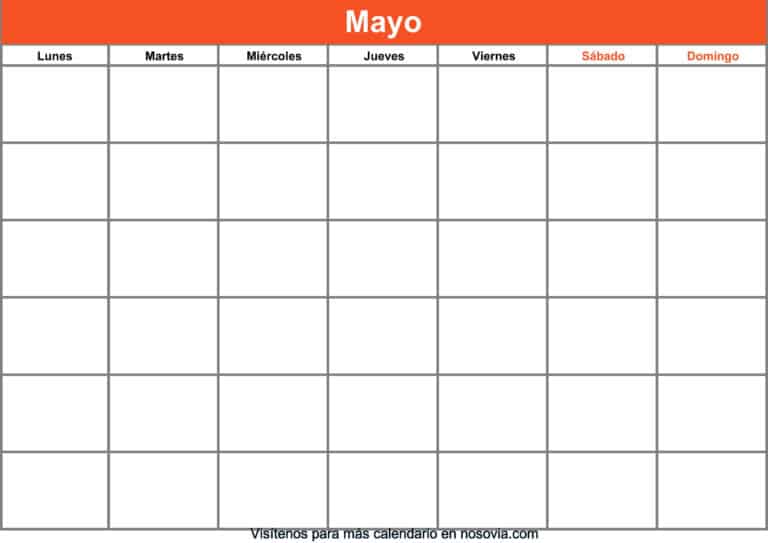 Calendario mayo 2020 en blanco para imprimir gratis | Nosovia.com