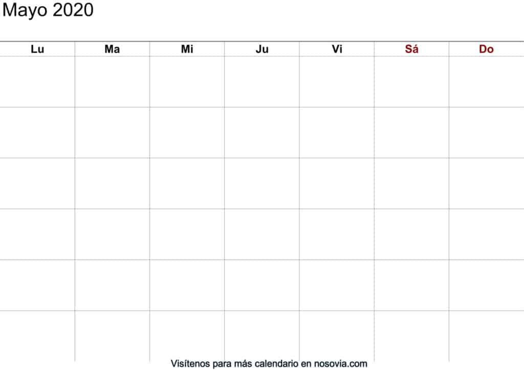 Calendario mayo 2020 en blanco para imprimir gratis | Nosovia.com